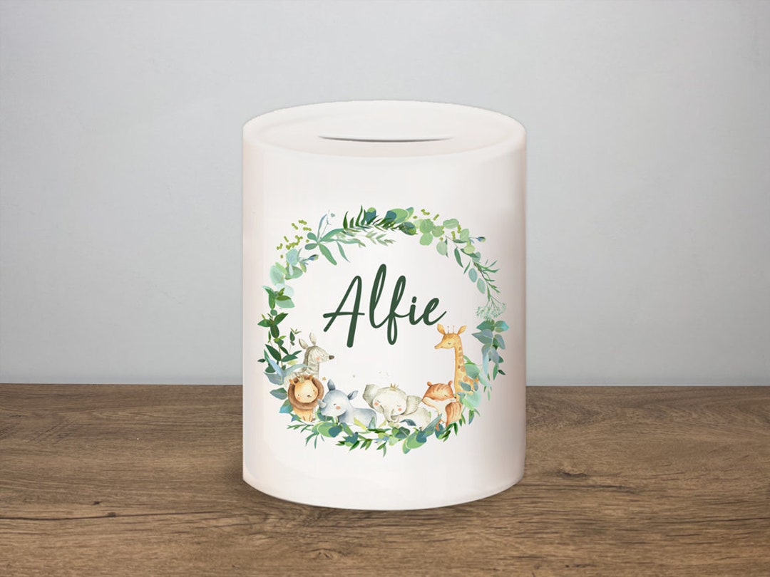 Personalised Boys Safari Animals Money Box, Personalised Piggy Bank ...