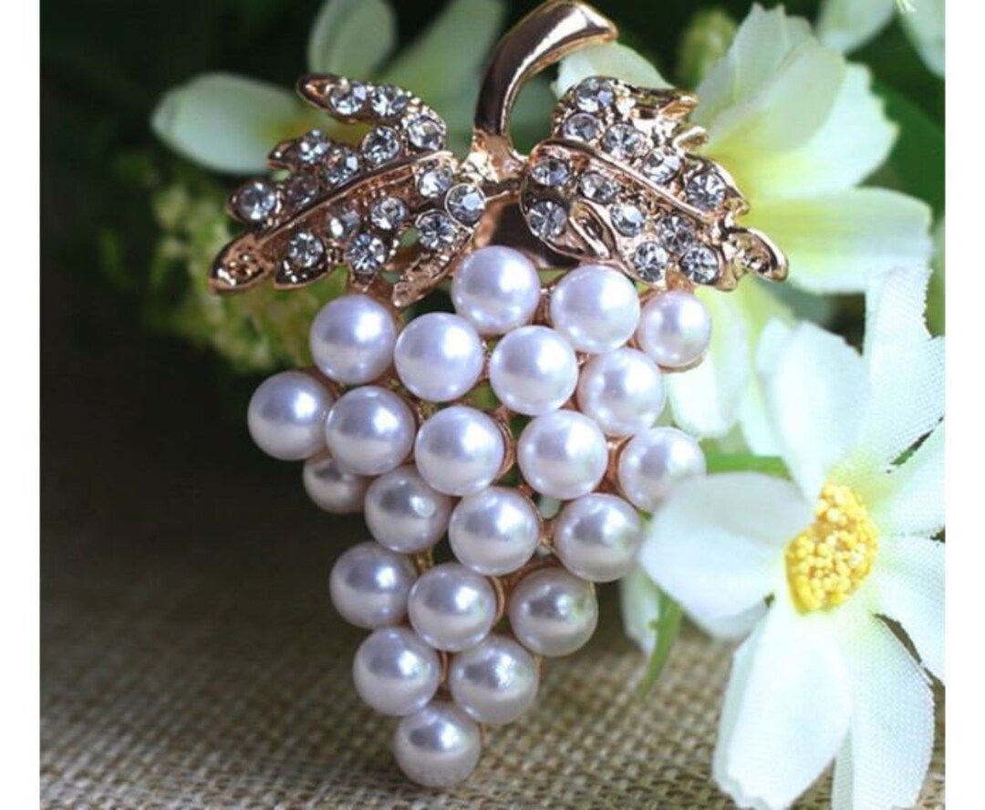 Antique Grape Brooch Gold Grape Pin Moms Gift White Pearl Pin Retro ...