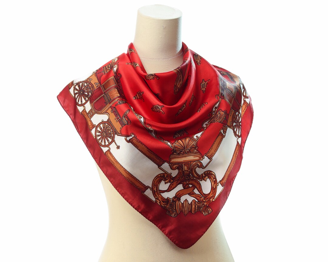 Vintage EQUESTRIAN Scarf Red 80s Moms Gift Bohemian Scarf Carriage ...