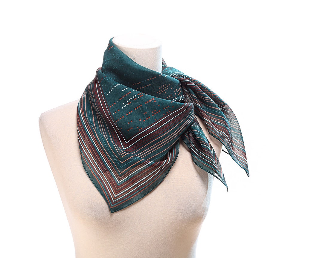 Vintage Green Scarf Polka Dot Striped Kerchief 70s Geometric Print ...