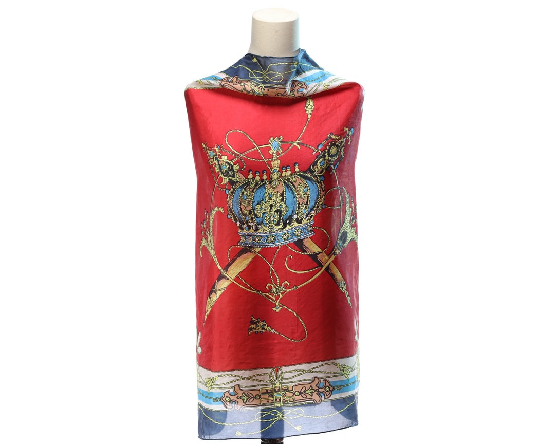 Royal Silk Scarf Vintage 90s Antique SWORDS Crown Print Scarf - Etsy ...
