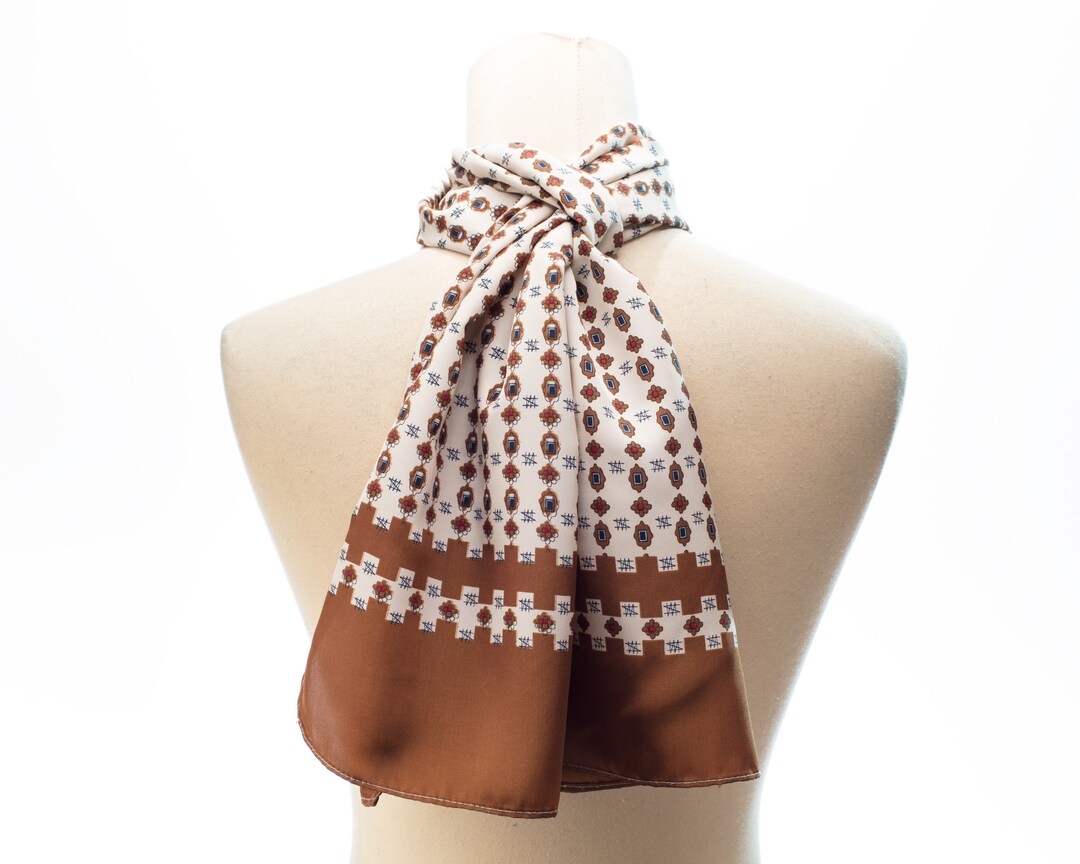 Men's Vintage Scarf Ivory Brown 80s Retro Scarf Father's Day Gift ...