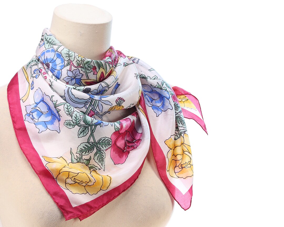 Moms Gift Silk Scarf White Floral 80s Sand Silk Kerchief - Etsy