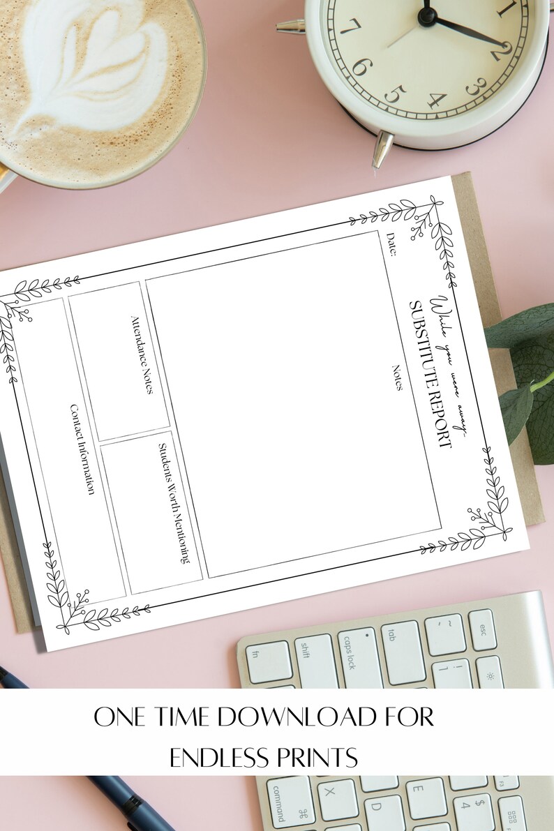 Printable Substitute Report PDF: Teacher Feedback Note (digital ...