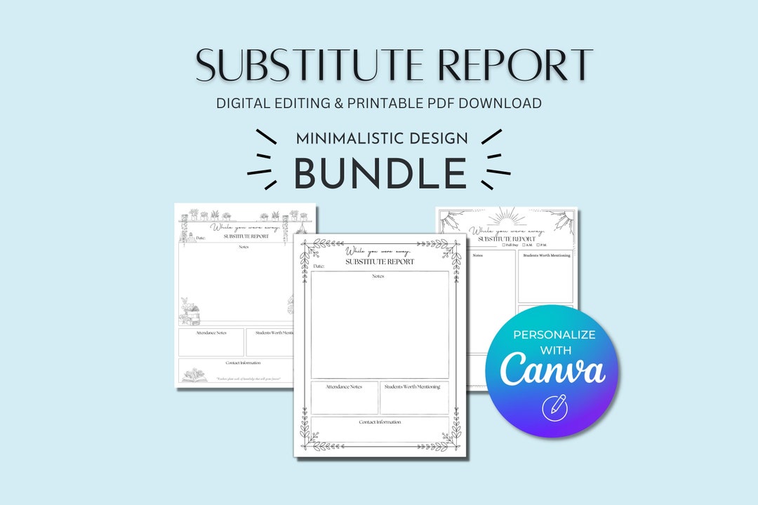 Substitute Report PDF Bundle for Print & Digital Use, Substitute Note ...