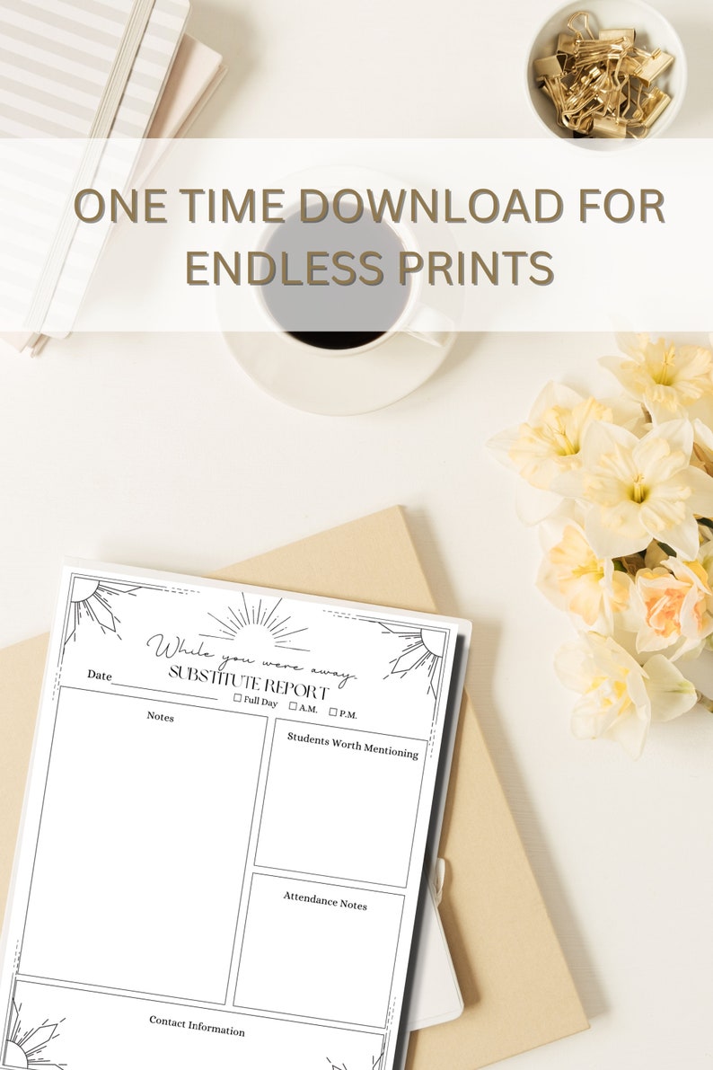 Substitute Report PDF for Print & Digital Use shine Design - Etsy