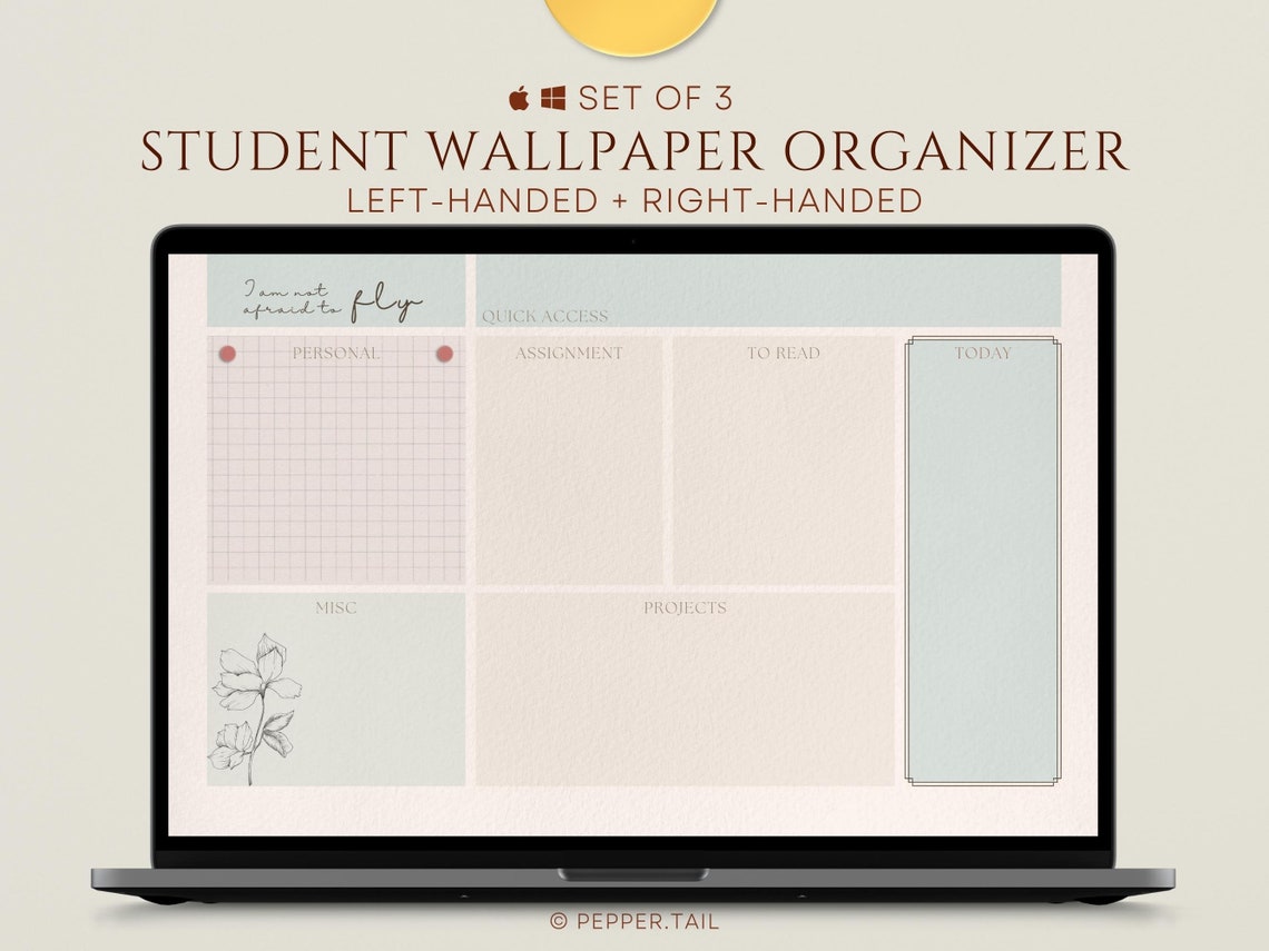 Neutral Blue Desktop Wallpaper Organizer Student Setdesktop | Etsy