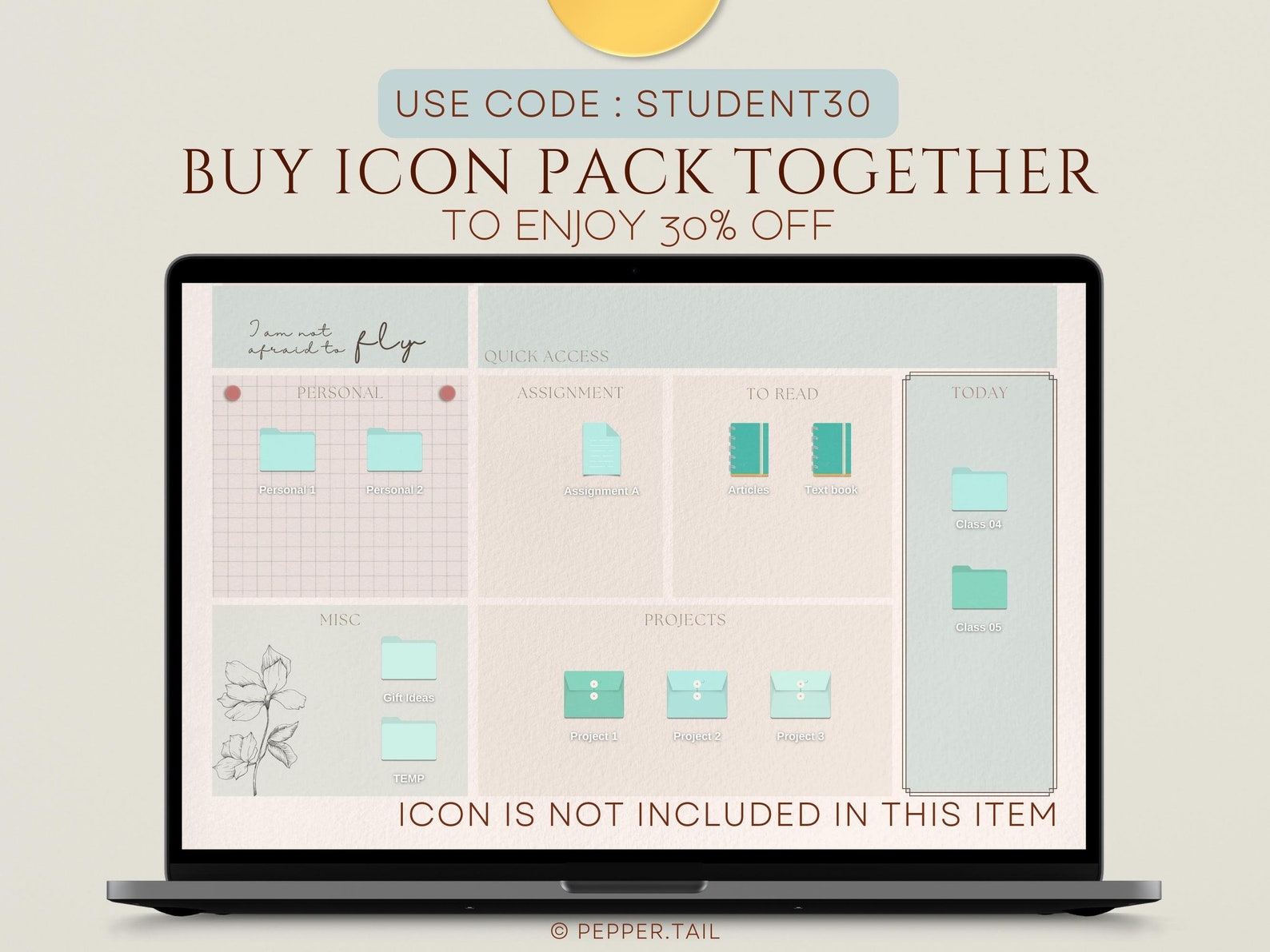 Neutral Blue Desktop Wallpaper Organizer Student Setdesktop | Etsy