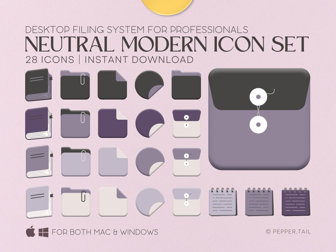 Neutral Modern Purple Desktop Icons｜macbook Desktop Theme｜purple ...