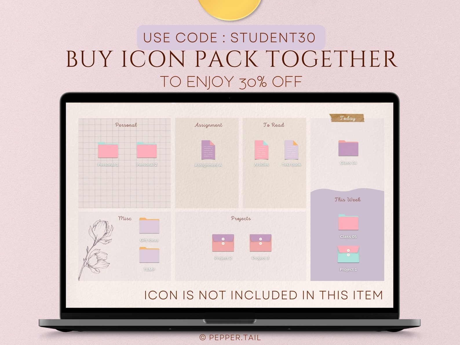 SET OF 3 Purple Desktop Wallpaper Organizer Studentdesktop | Etsy