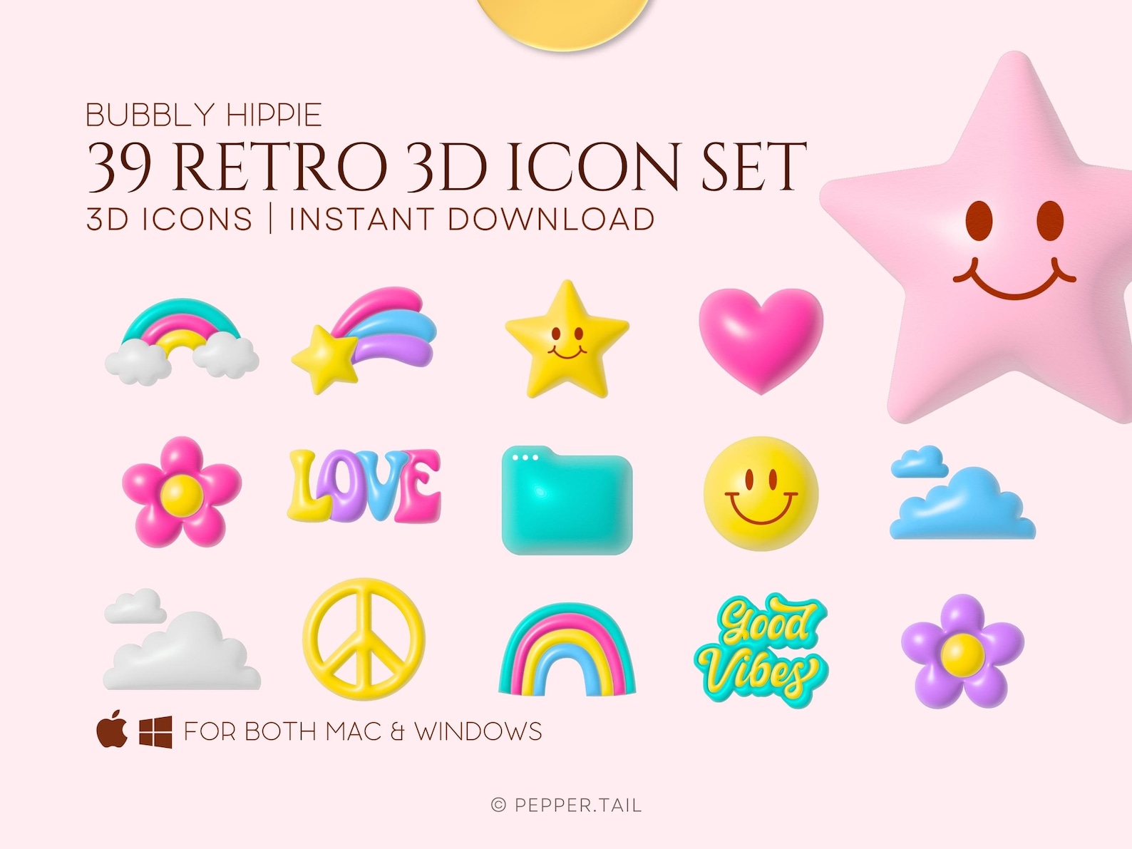 Bubbly Retro Desktop Folder Icons for Mac, Windows｜desktop Icons｜mac ...