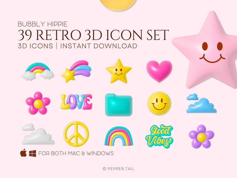 Bubbly Retro Desktop Folder Icons for Mac, Windows｜desktop Icons｜mac ...