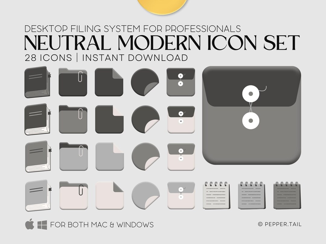 Neutral Charcoal Desktop Icons | Modern Folder Theme (digital Download ...