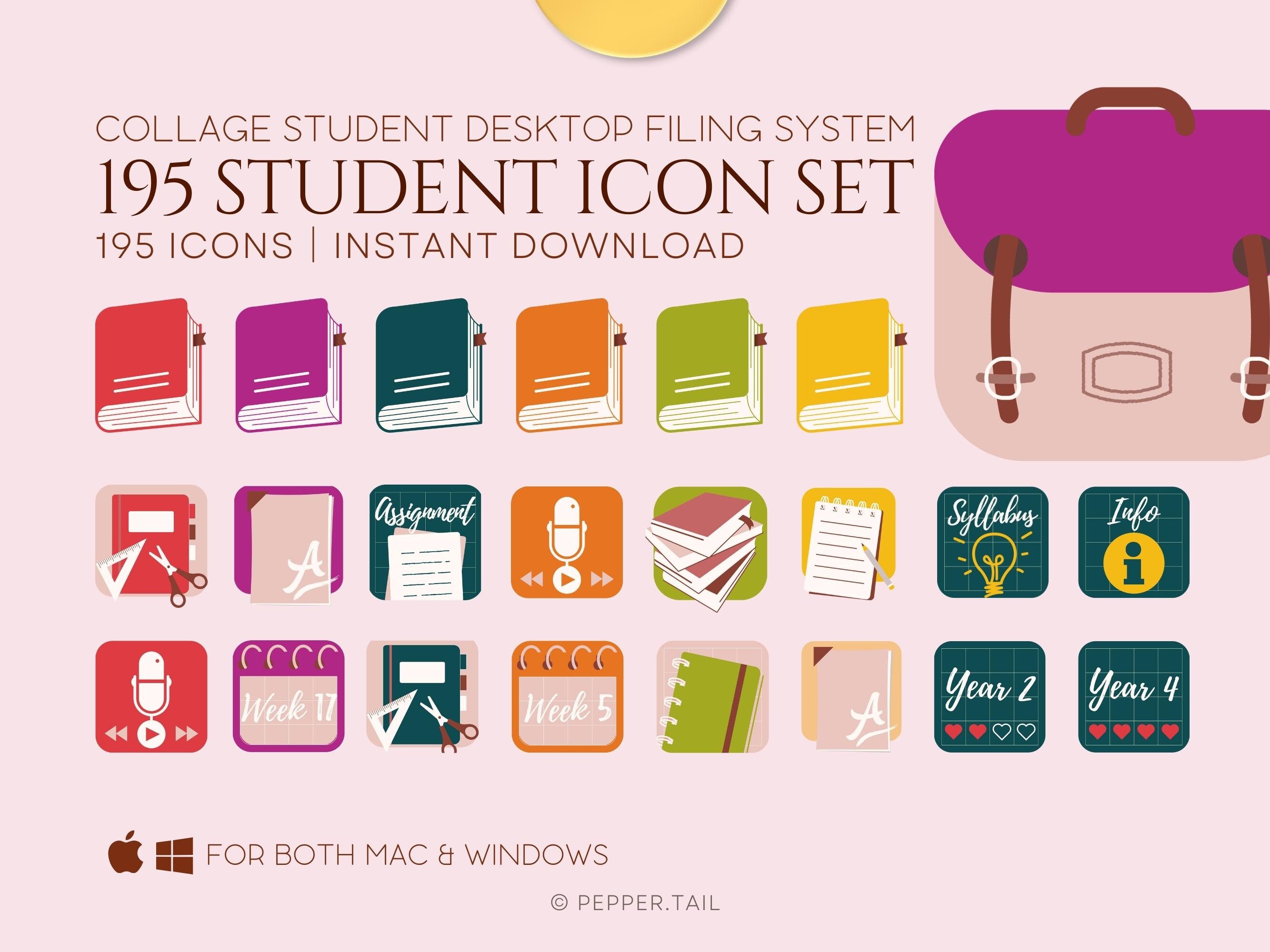 Student Desktop Folder Icon Packcollege Student Desktop - Etsy UK
