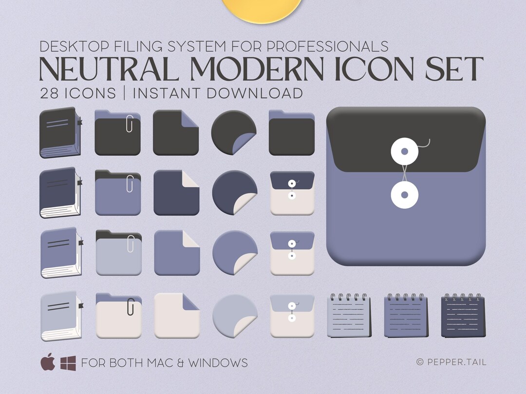 Lavender Blue Desktop Folder Icons Set｜neutral Modern MacBook Theme ...