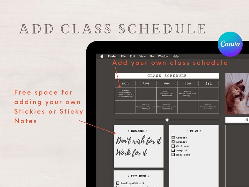 College Student Desktop Wallpaper Organizer, Dark Mode (canva Template ...