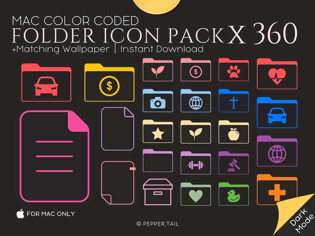 Dark Mode Mac Folder Icons BUNDLE 360｜night Rainbow Desktop Icons ...