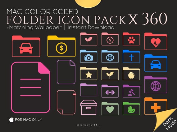 Dark Mode Mac Folder Icons BUNDLE 360night Rainbow Desktop - Etsy