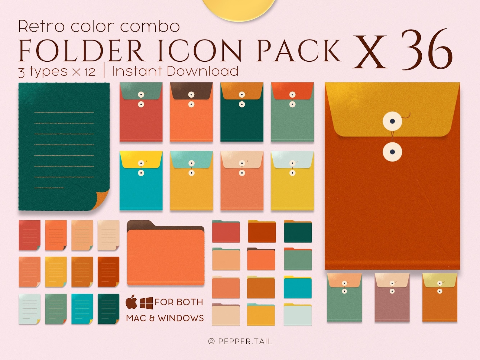 Retro Color Combo Mac Folder Iconsdesktop Document - Etsy