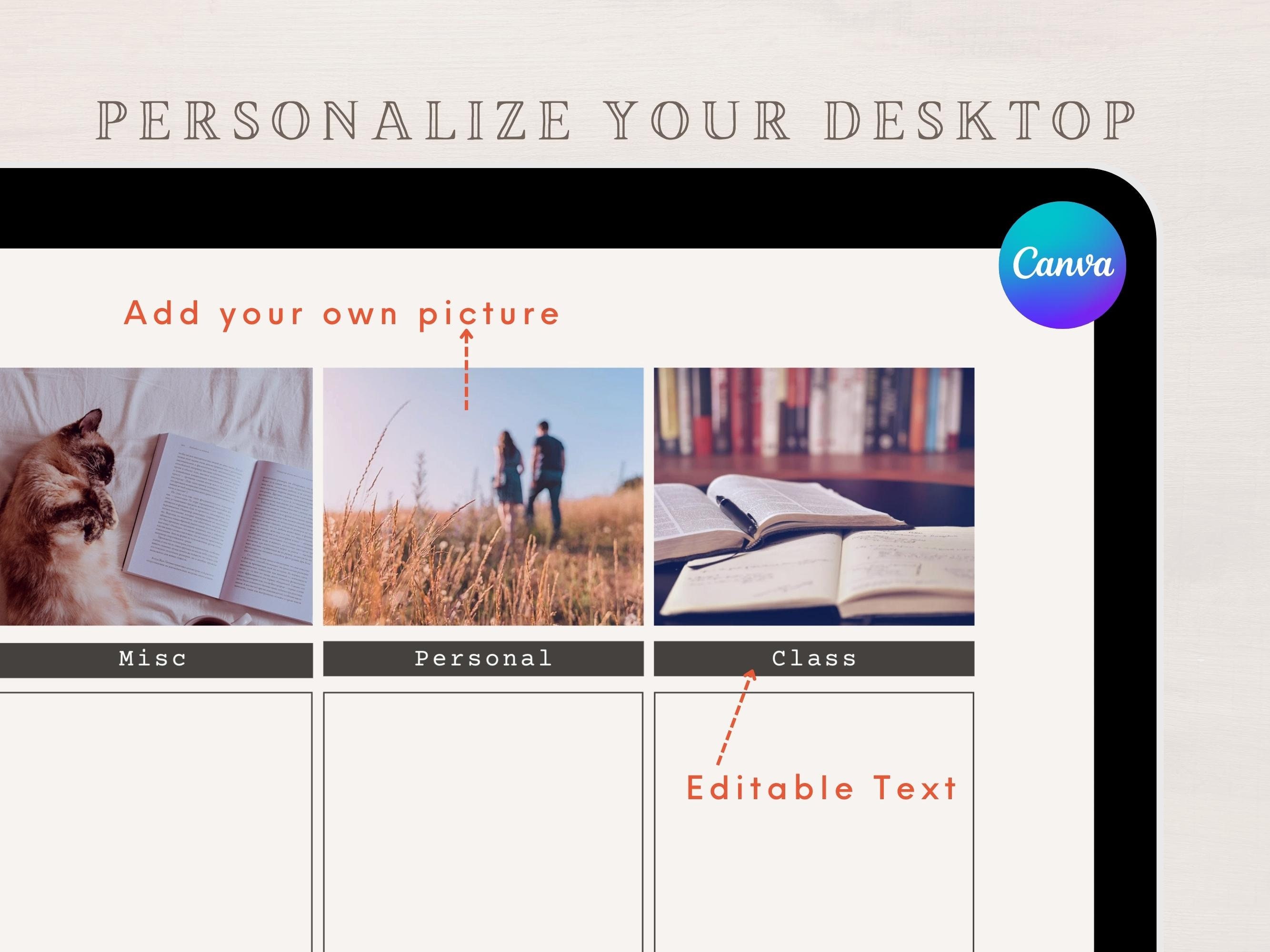 College Student Desktop Wallpaper Organizer, Editable Canva Template ...