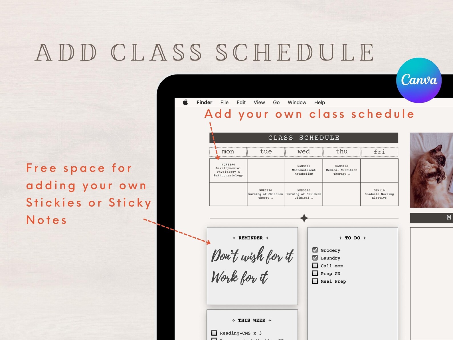College Student Desktop Wallpaper Organizer, Editable Canva Template ...