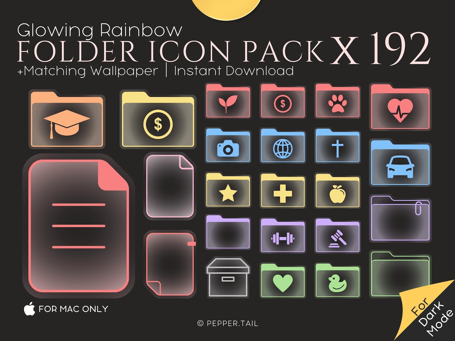 Glowing Aura Folder Icons for Mac Dark Mode (192 PNG) - Etsy