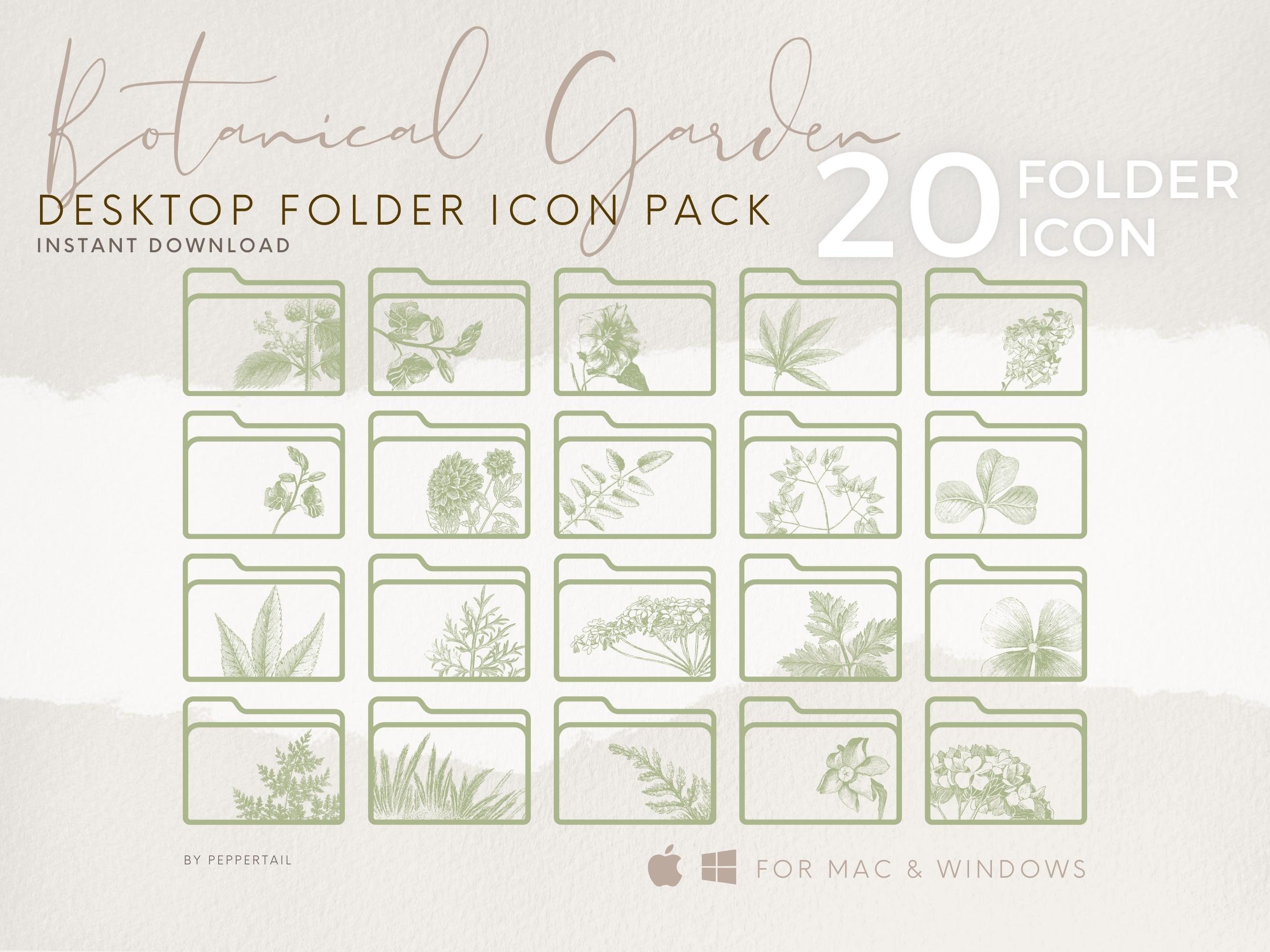 Desktop Icons Minimal Botanical Icons -green｜desktop Folder Icons ...