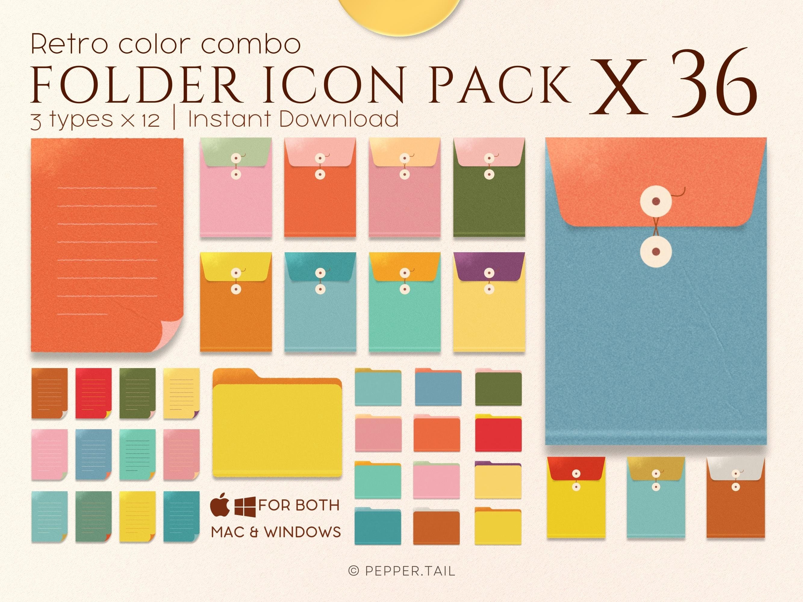 Retro Desktop Folder Icons, Vintage Color Combo (36 PNG & ICO) - Etsy