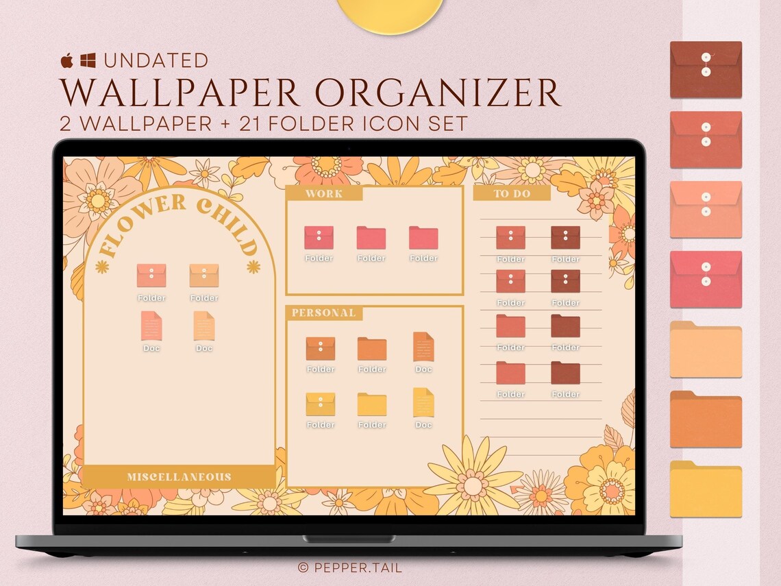 Retro Floral Desktop Wallpaper Organizerdesktop - Etsy