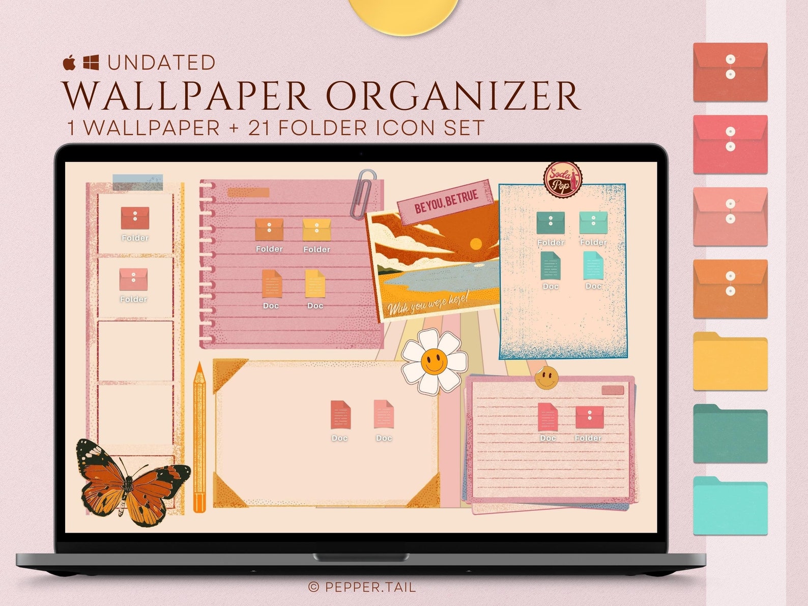 Retro Pink Desktop Organizer Wallpaperlaptop - Etsy