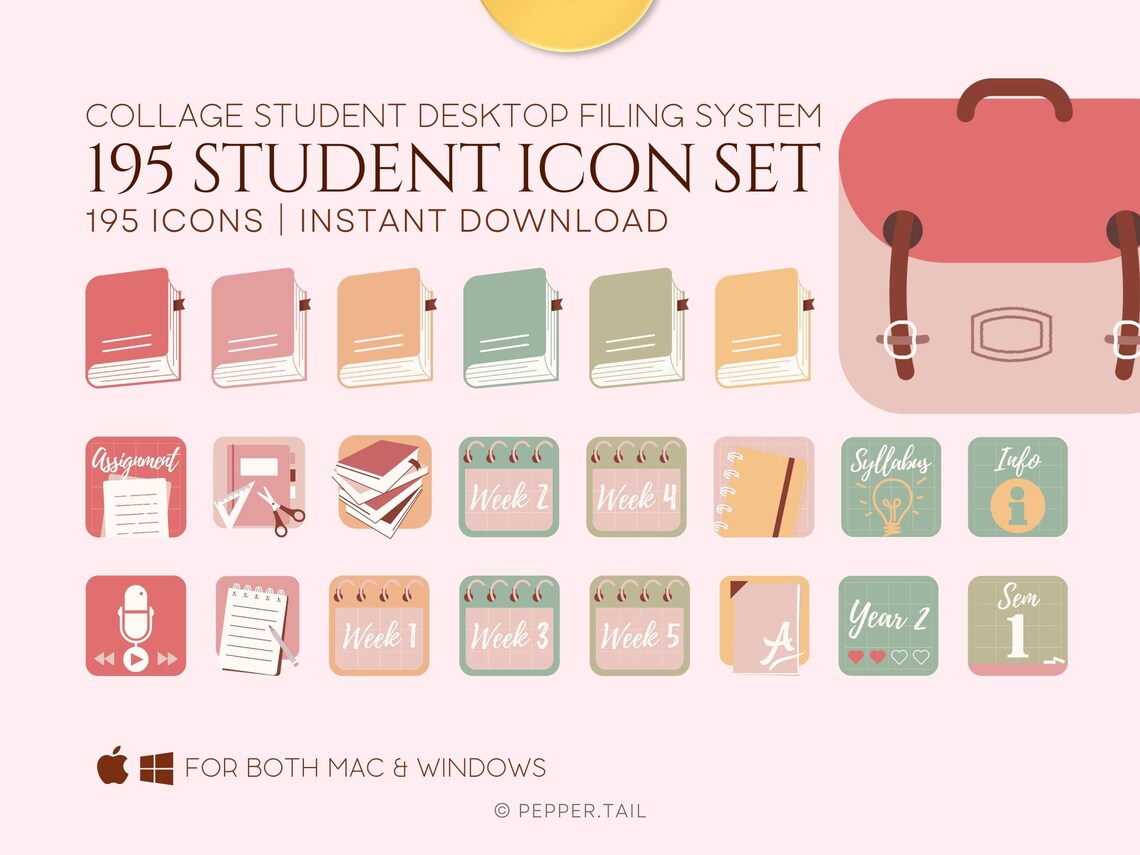 College Student Desktop Iconsstudent Desktop Folder - Etsy