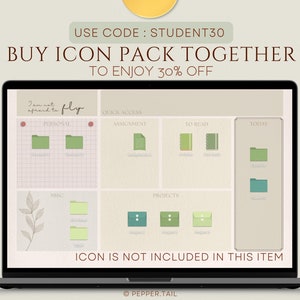 SET OF 3 Sage Green Desktop Wallpaper Organizer Student｜desktop ...