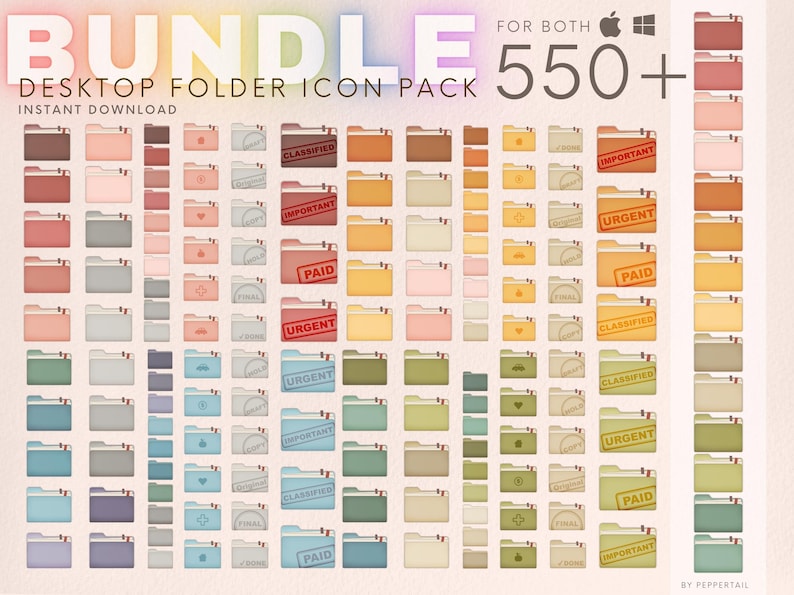 Desktop Folder Icon Pack for MacBook and Imac BUNDLE | Desktop Icons ...
