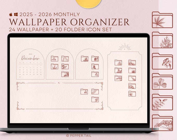 2025-2026 Desktop Organizer Wallpaper, Custom Desktop Folder Icons Set ...