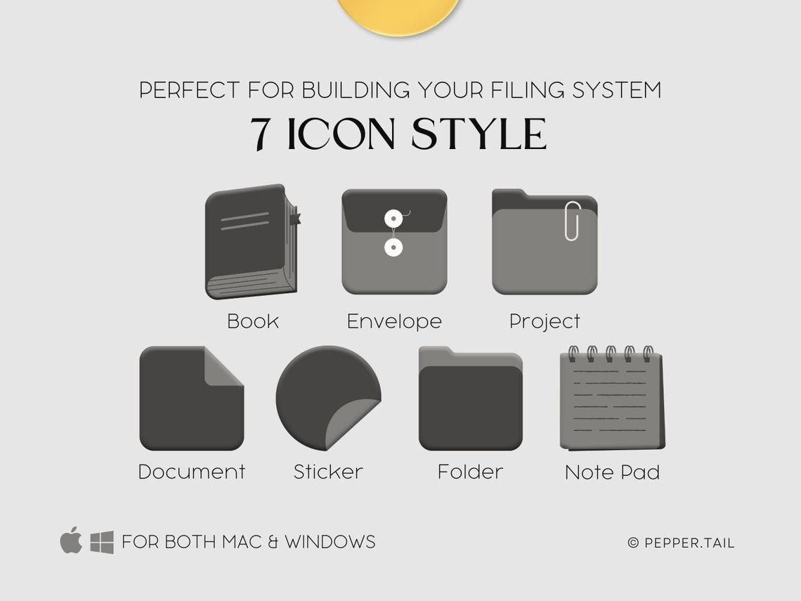 Neutral Charcoal Desktop Icons | Modern Folder Theme (digital Download ...