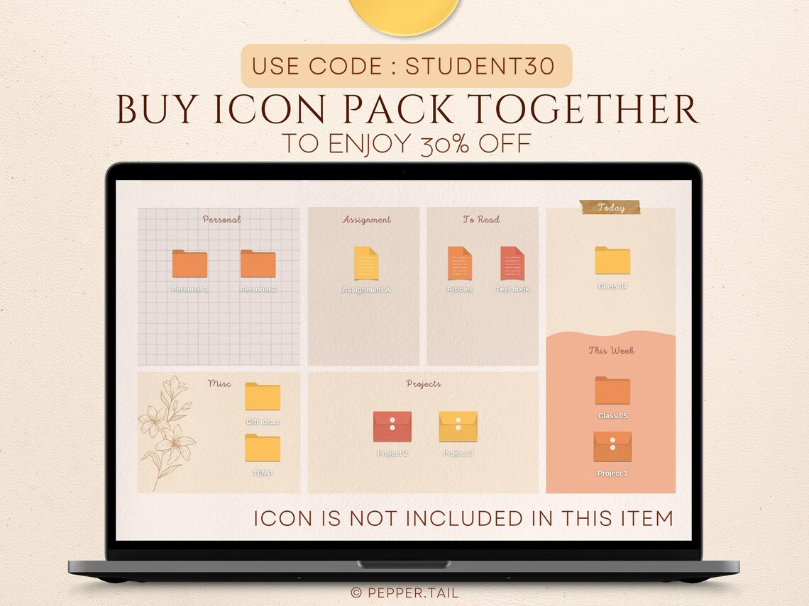 Desktop Wallpaper Organizer Student SET OF 3desktop | Etsy