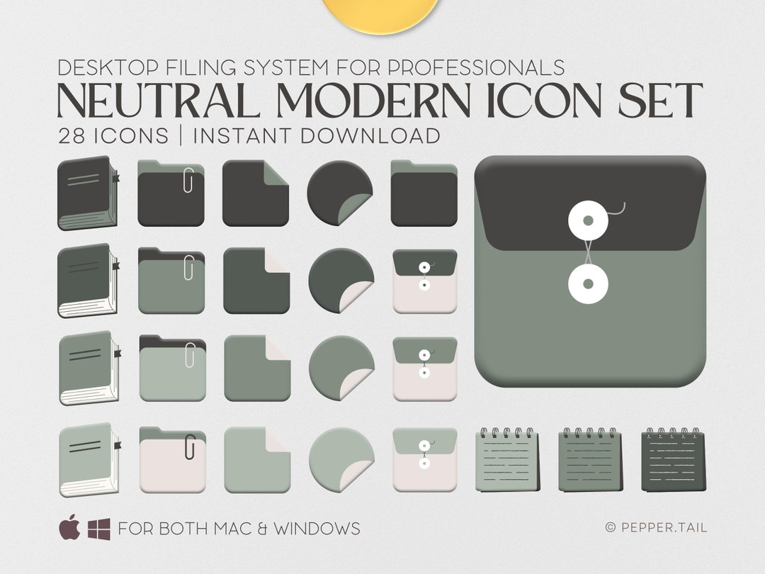Neutral Modern Green Mac Folder Icons Pack in Boho Natural Desktop ...