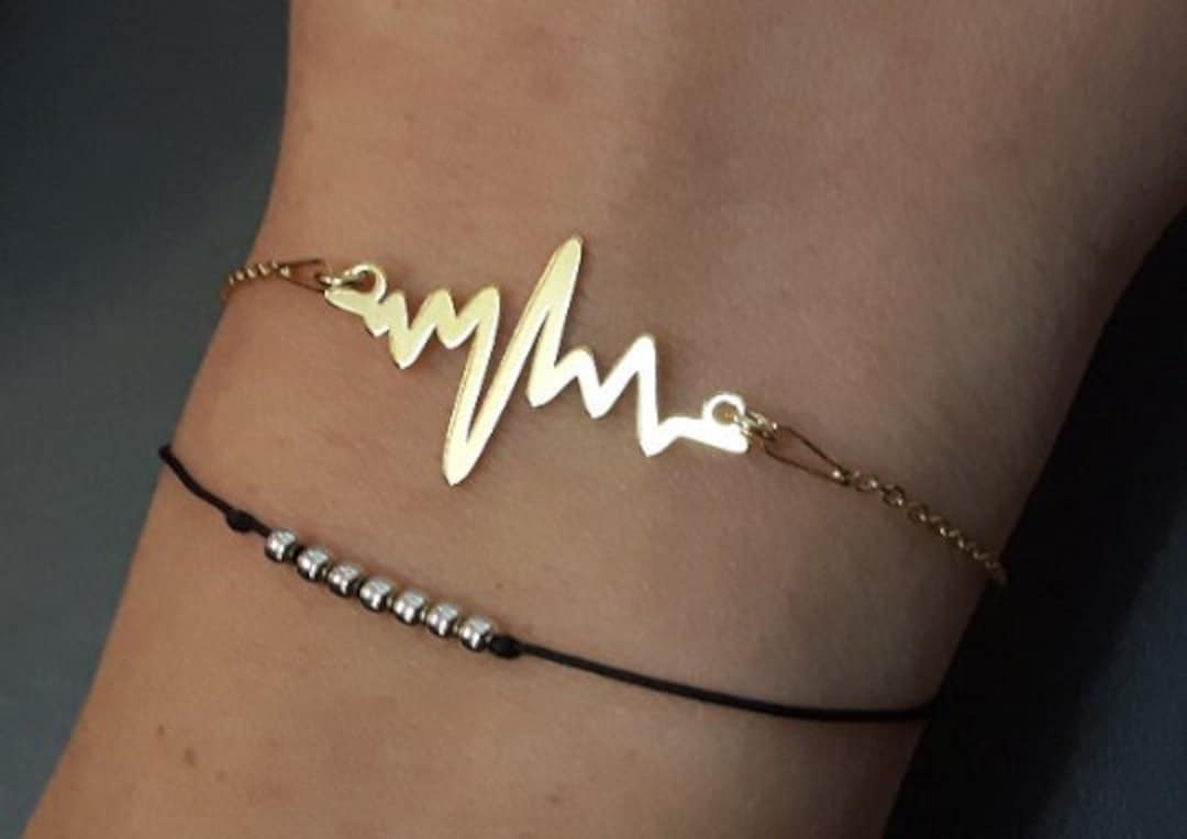 Gold Heartbeat Bracelet 925 Sterling Silver, Pulse, Lifeline Bracelet ...