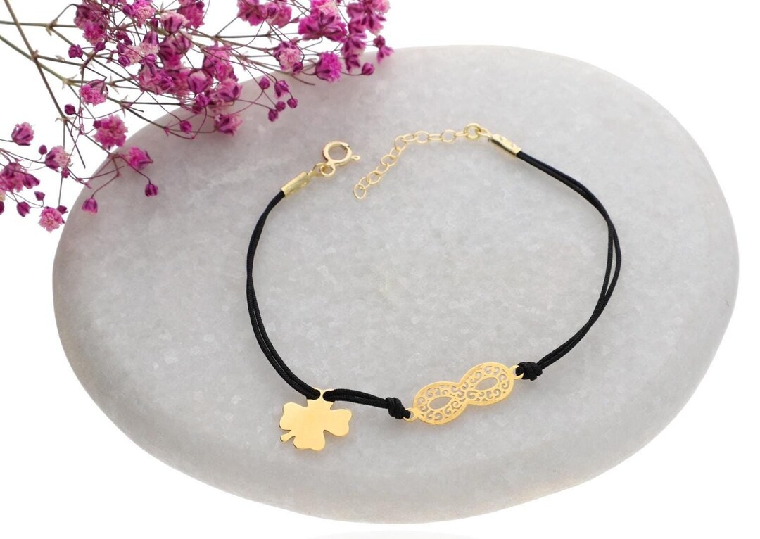 Gold Infinity + Clover String Bracelet 925 Sterling Silver, Free ...