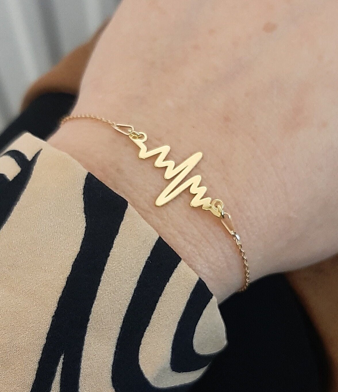 Gold Heartbeat Bracelet 925 Sterling Silver, Pulse, Lifeline Bracelet ...