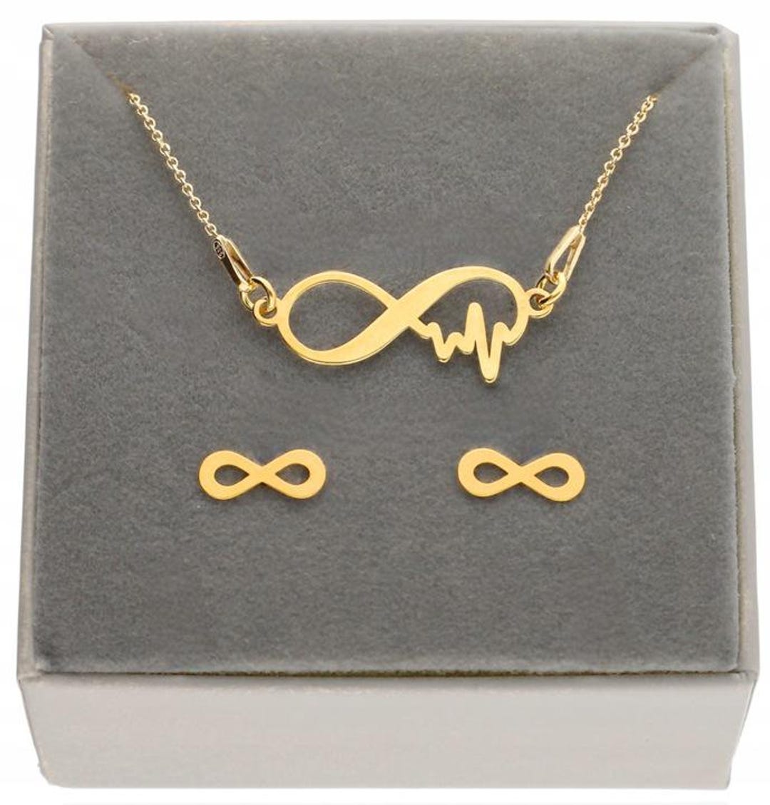 Infinity With Heartbeat Jewelry Set 925 Sterling Silver + Engraving on ...