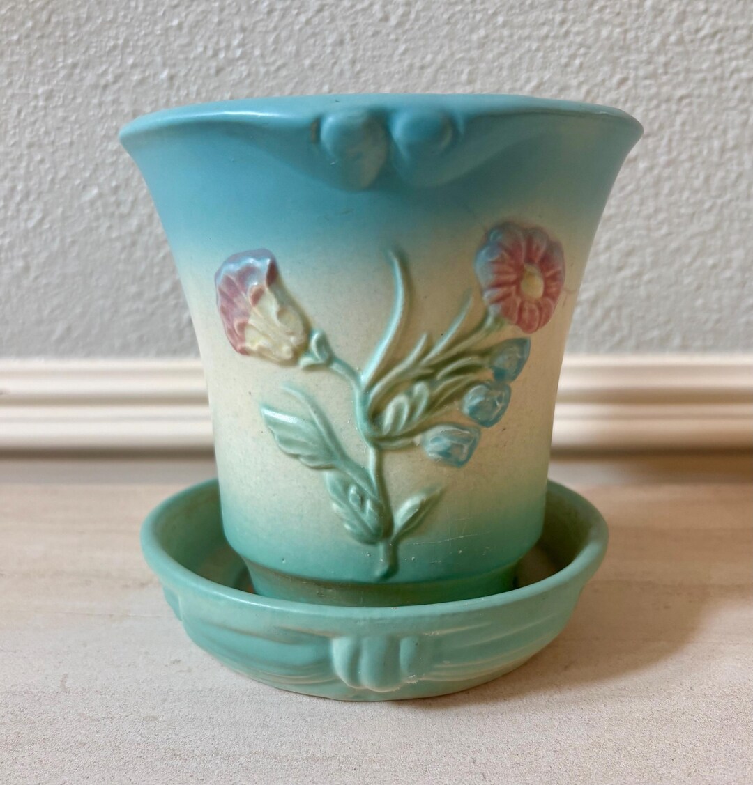 Vintage Hull Pottery Bow Knot Planter: Blue Mid-century Decor - Etsy