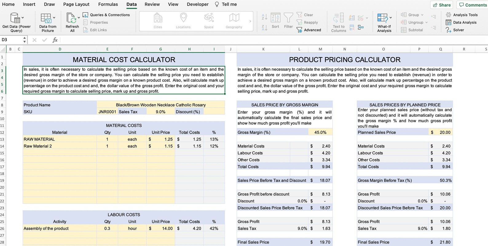 Pricing Calculator in Microsoft Excel - Etsy