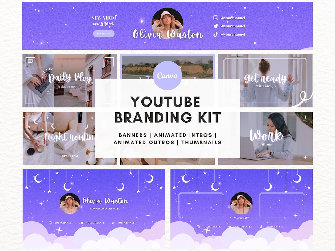 Purple Cloudy Sky Youtube Branding Kit, Animated Youtube Intro & Outro ...