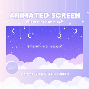 Animated Stream Screens Starry Purple Cloudy Sky Starting Soon, Be ...