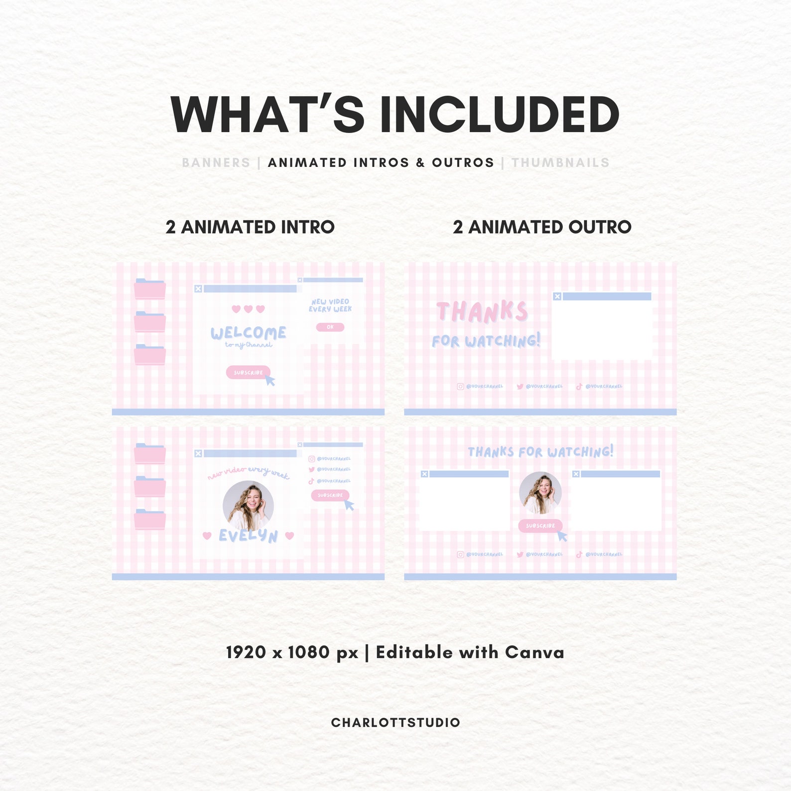 Blue Pink Computer Youtube Branding Kit, Animated Intro & Outro ...