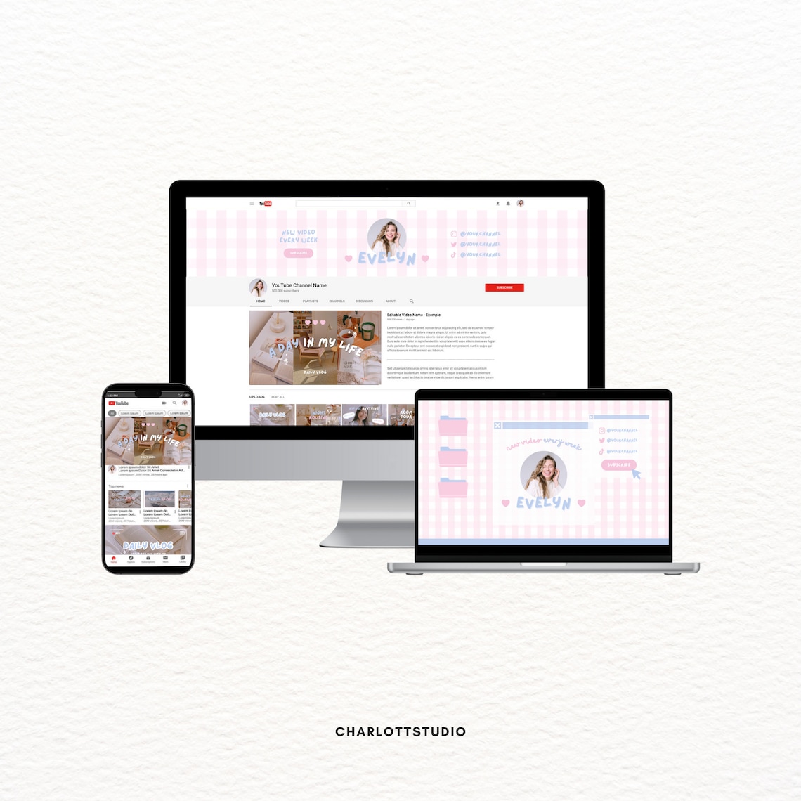 Blue Pink Computer Youtube Branding Kit, Animated Intro & Outro ...