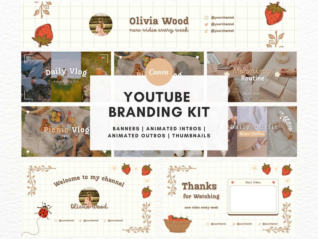 Cottagecore Youtube Branding Kit | Animated Youtube Intro and Outro ...
