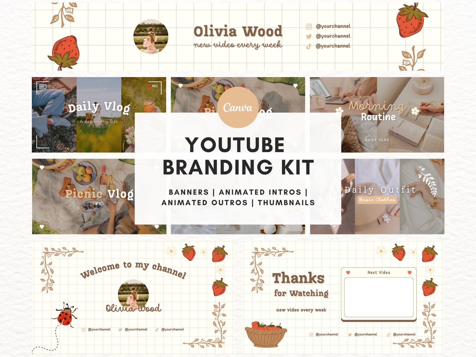 Cottagecore Youtube Branding Kit | Animated Youtube Intro and Outro ...
