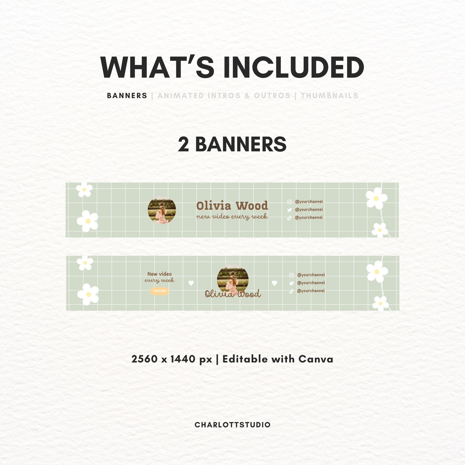 Sage Cottagecore Youtube Branding Kit | Animated Youtube Intro & Outro ...